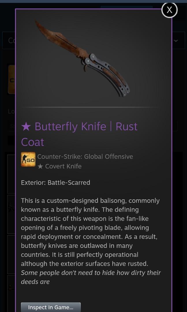Butterfly Rust Coat *Csgo Knife (bs), Video Gaming, Gaming Accessories ...