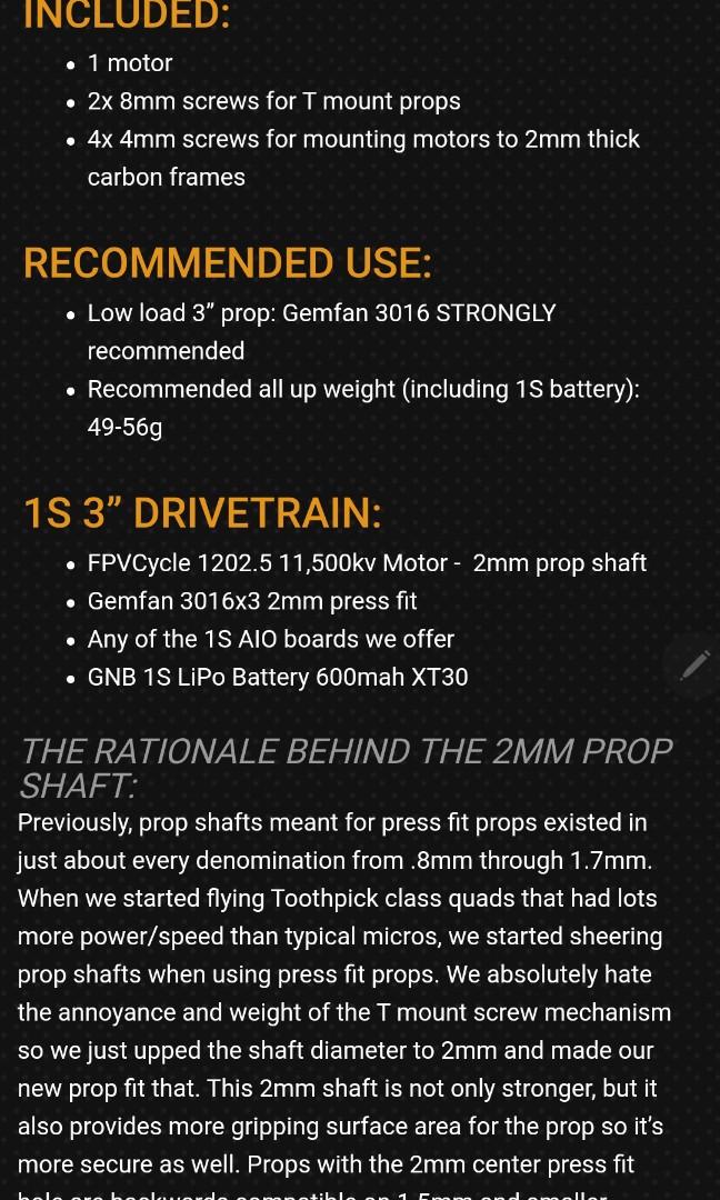 Fpv Cycle 1202.5 11500kv 1S motors (2mm prop shaft), Toys & Games ...