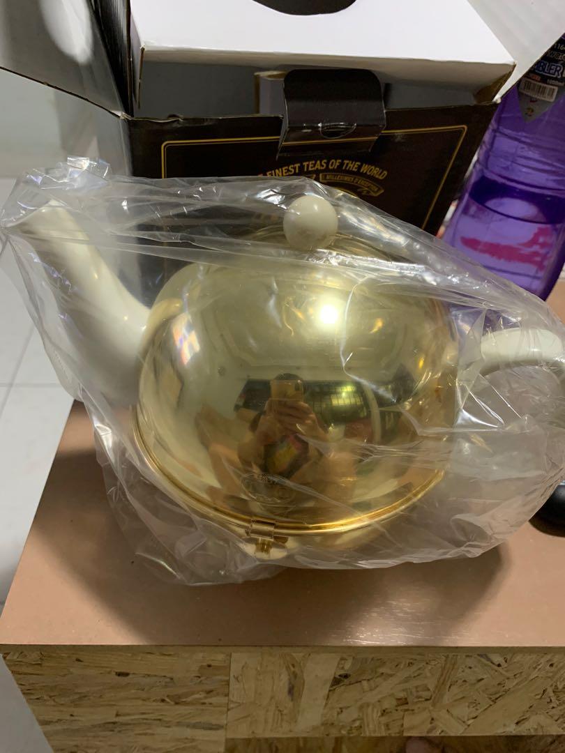 TWG Design Gold Teapot in white, Furniture & Home Living, Kitchenware ...