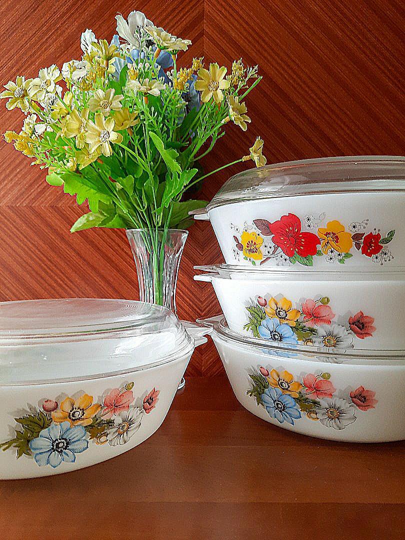 Vintage Hanamay Korea Made Milk Glass Round Casserole Embossed With ...