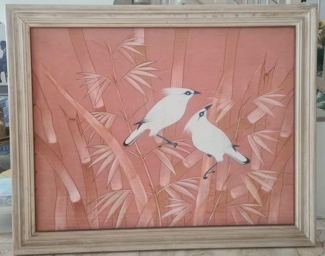 Lukisan Burung Frame Kayu, Perabotan Rumah di Carousell