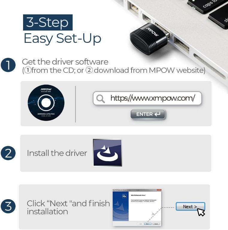 Mpow Bluetooth 5.0 USB Adapter for PC, Bluetooth Dongle Supports ...