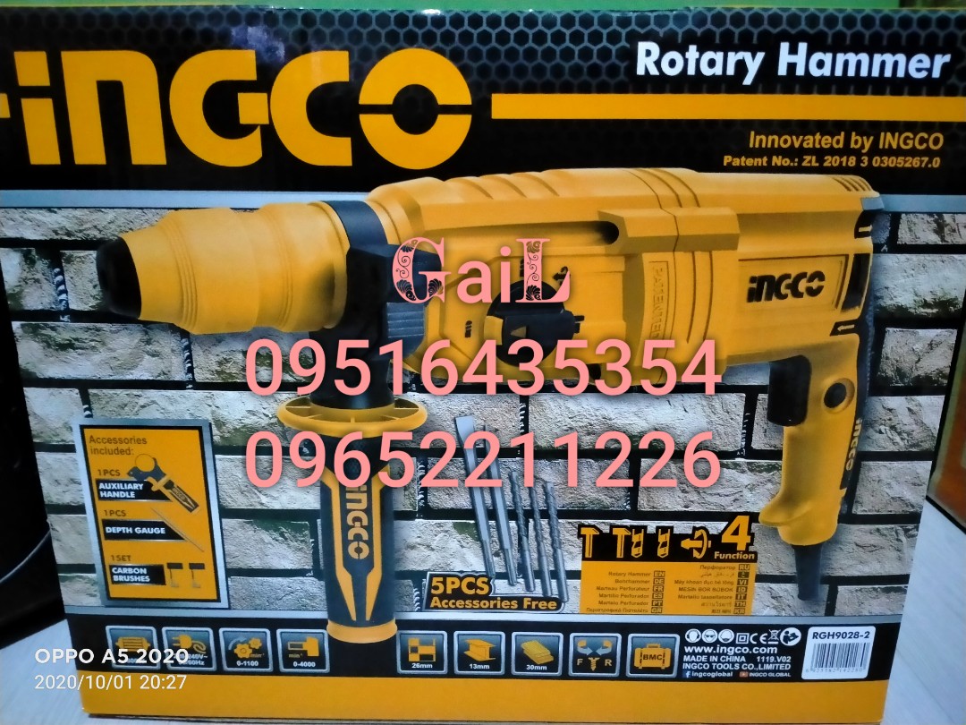INGCO 800W RGH9028-2 Industrial Rotary Hammer with SDS-Plus Chuck ...