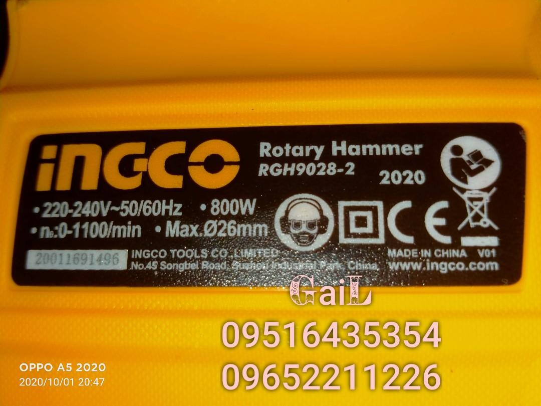 INGCO 800W RGH9028-2 Industrial Rotary Hammer with SDS-Plus Chuck ...