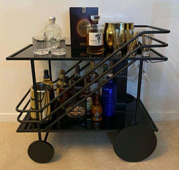 Modern Whisky Bar Cart Trolley Metal Glass Black, Furniture & Home ...