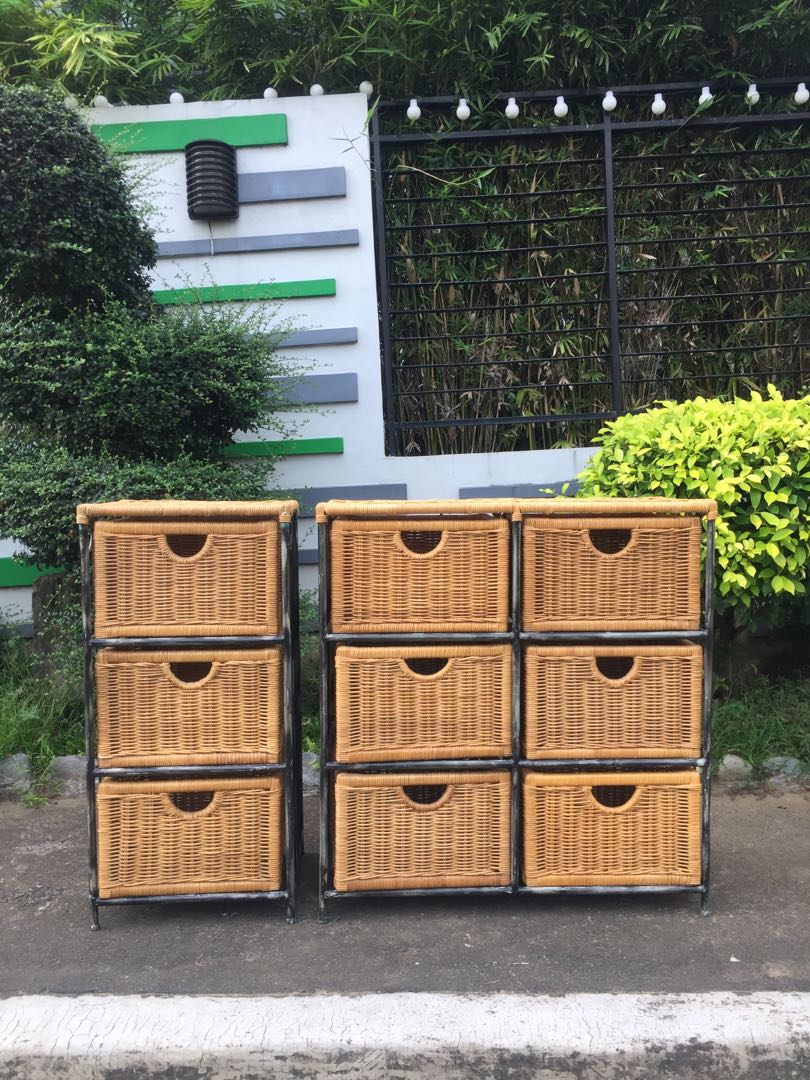 Set of Rattan drawers with metal frame, Furniture & Home Living ...