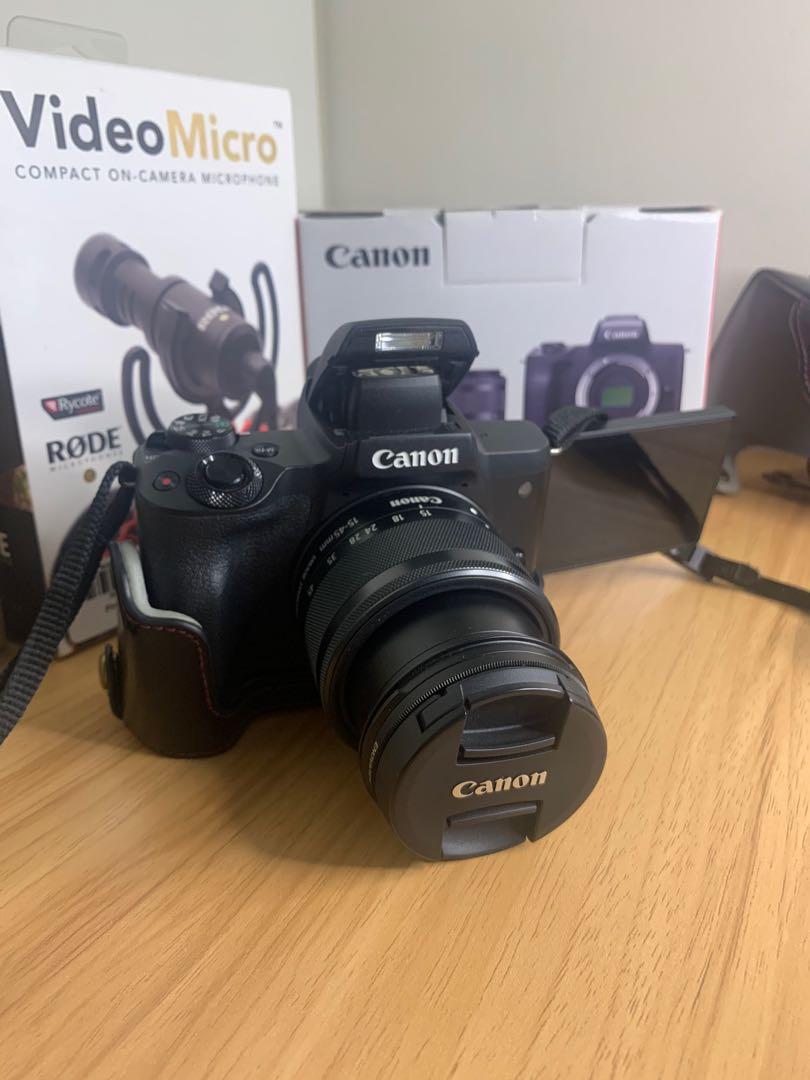 Canon EOS M50 with Adapter & Rode Mic, Photography, Cameras on Carousell