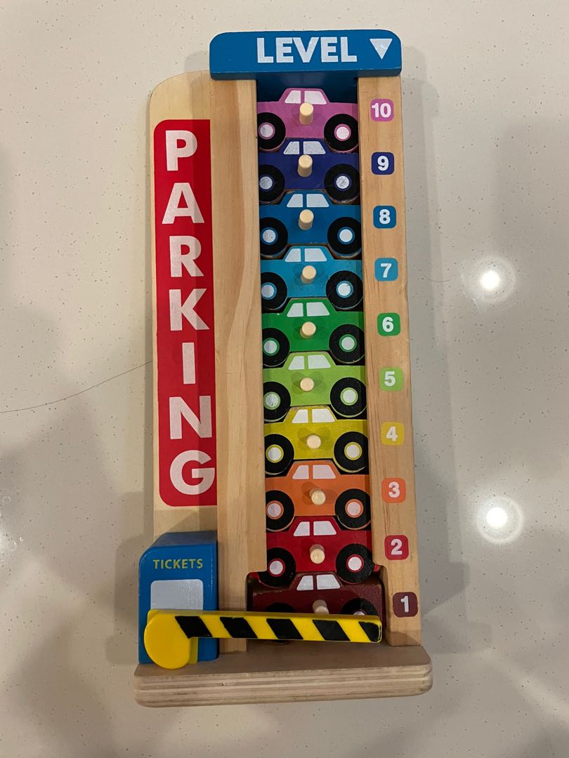 Melissa & Doug stack & count wooden parking garage with 10 cars ...