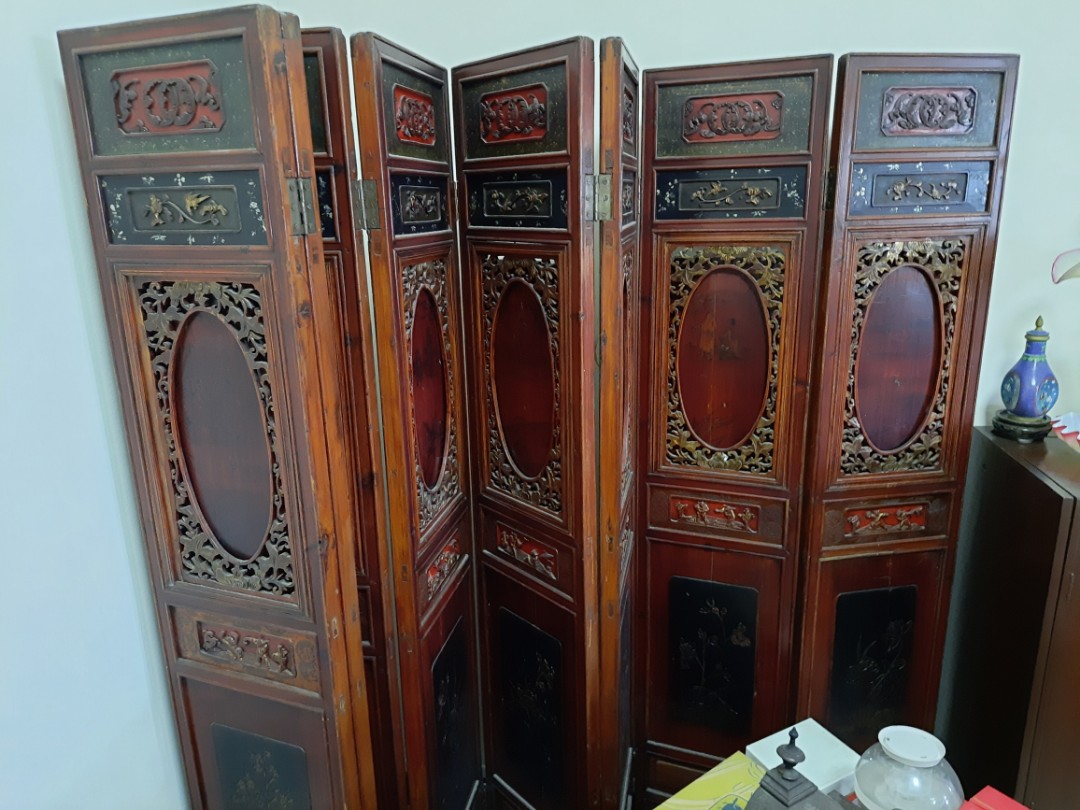 Old Chinese Partition with Lacquered Panel Drawings, Hobbies & Toys ...