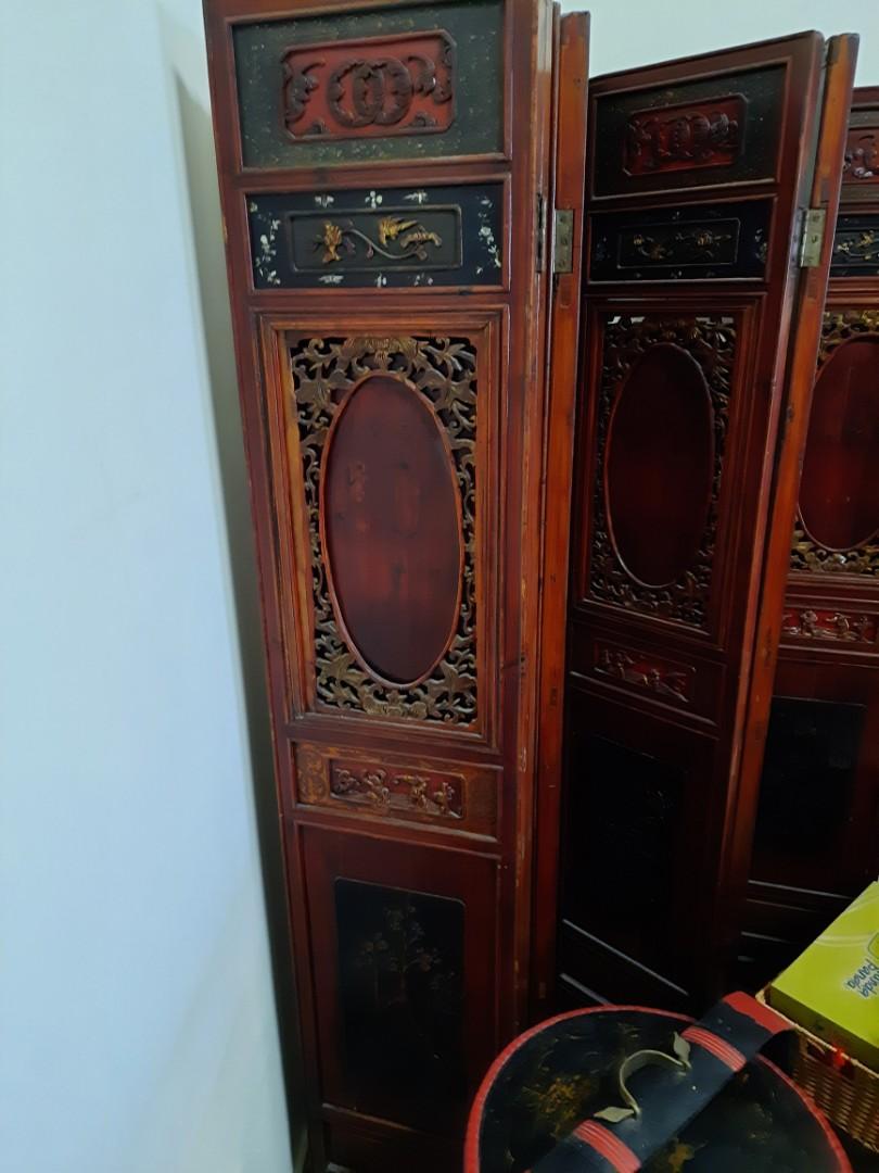 Old Chinese Partition with Lacquered Panel Drawings, Hobbies & Toys ...