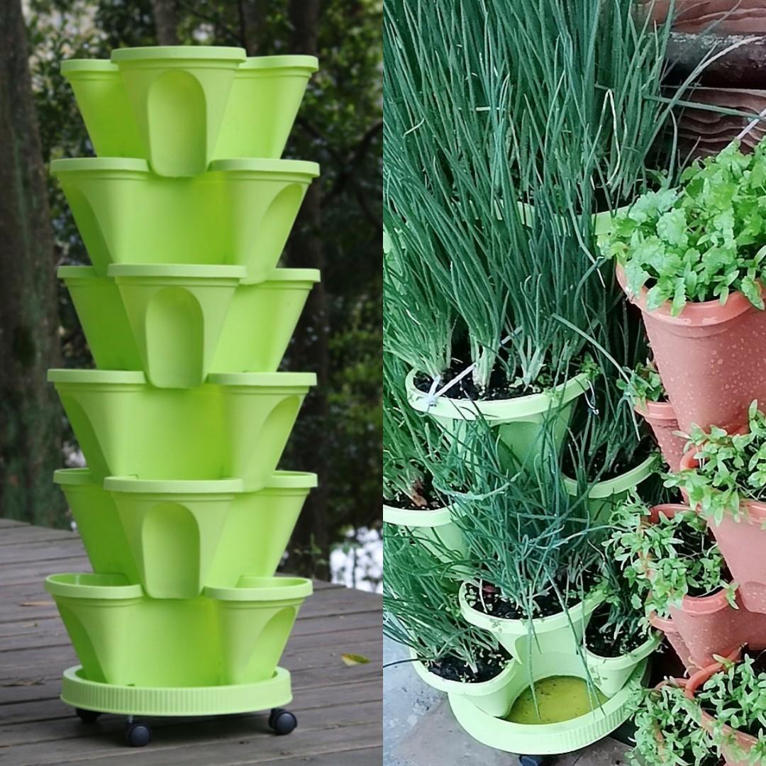 Stackable Flower Pots [Tower Planter Box], Furniture & Home Living ...