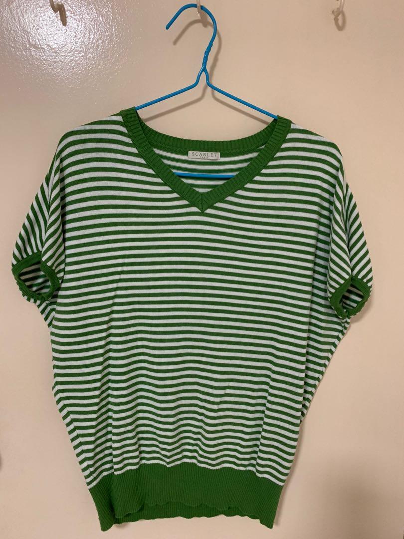 V shape top with green stripes from Scarlet, Women's Fashion, Tops ...