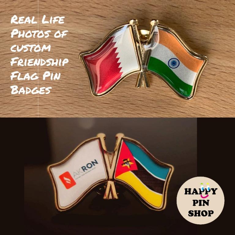 Custom Pin: Friendship Flag collar pin, Two Flag pin, Country Flag ...