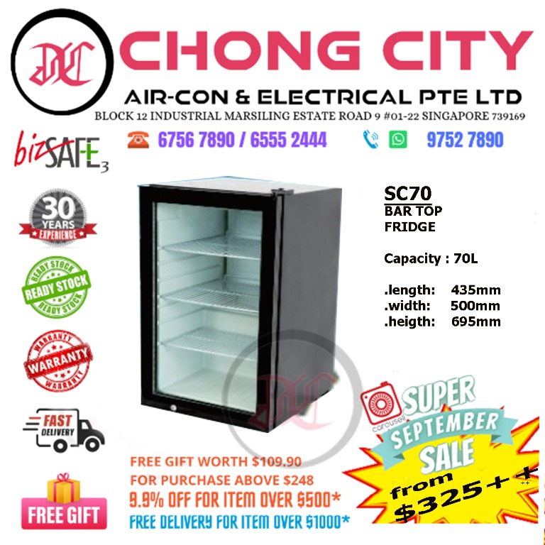 SC70-Mini Bar Top Glass Door Chiller, TV & Home Appliances, Kitchen ...