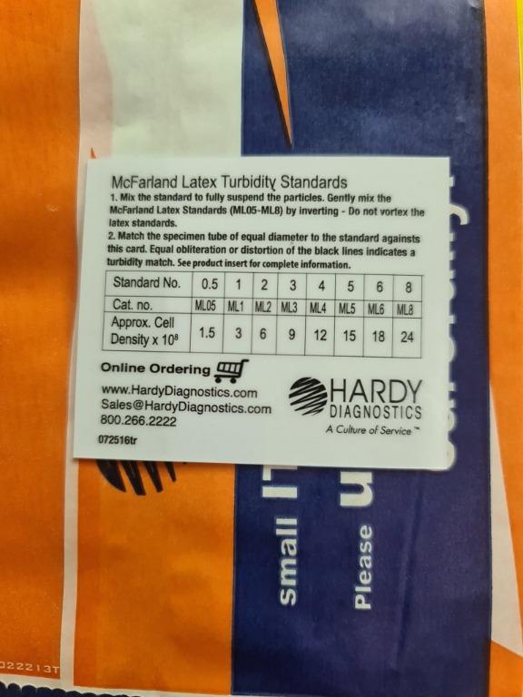 Wickerham Card, Z08, Hardy Diagnostics, Turbidity, McFarland Standard ...