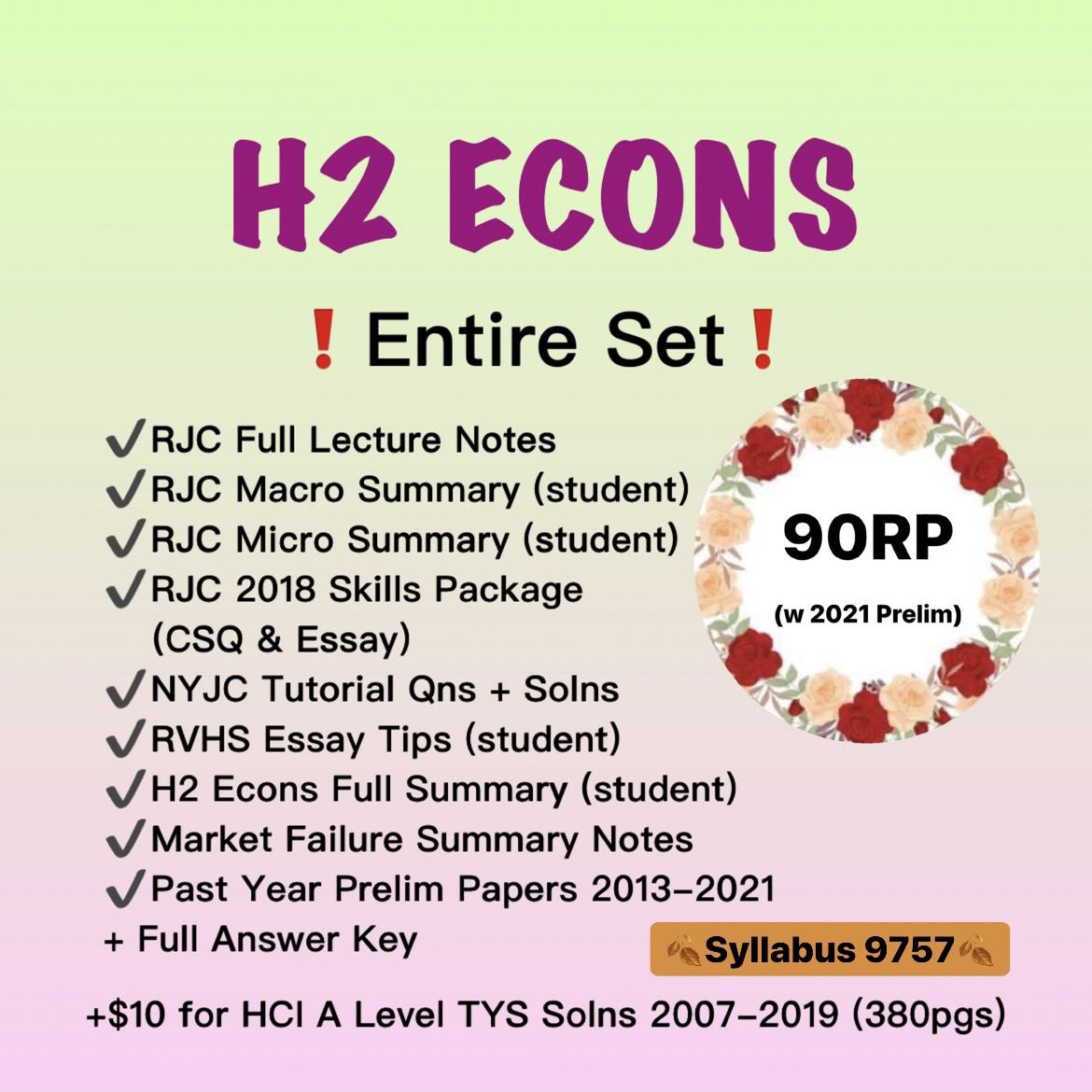 (2021) 90RP ALL $20 | H2 Econs Economics JC A Level Notes Package RJC ...