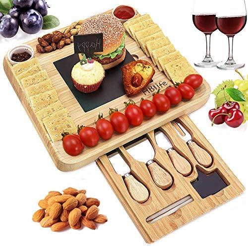 BAMBUSI Bamboo Cheese Board Set Cheese Knives Utensils Natural Wood ...