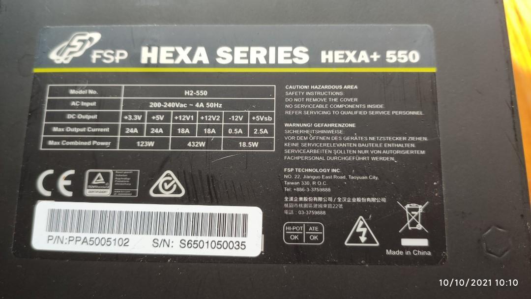 FSP HEXA +550 PSU, Computers & Tech, Parts & Accessories, Computer ...