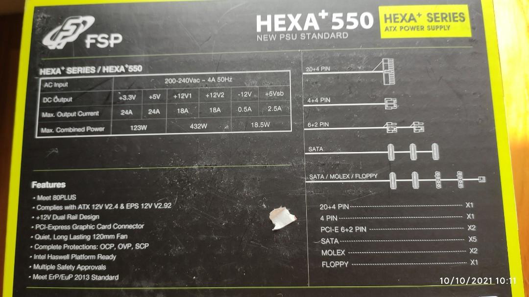 FSP HEXA +550 PSU, Computers & Tech, Parts & Accessories, Computer ...