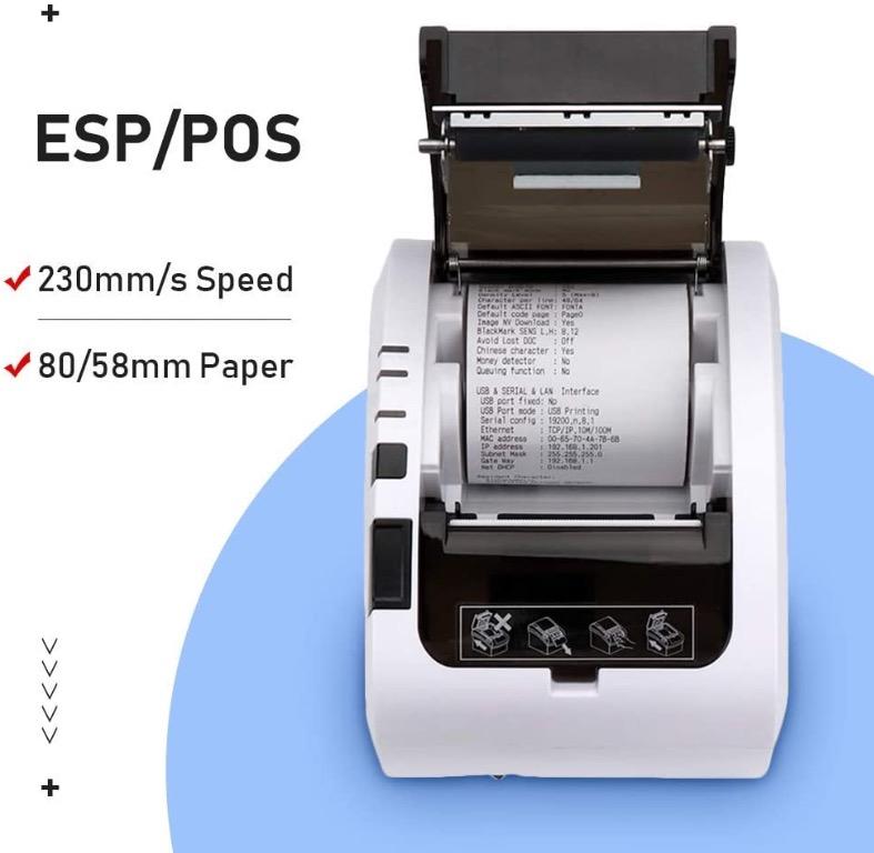 (AJ) MUNBYN WiFi POS Receipt Printer, White 80mm Direct Thermal Printer with USB Serial Ethernet ...