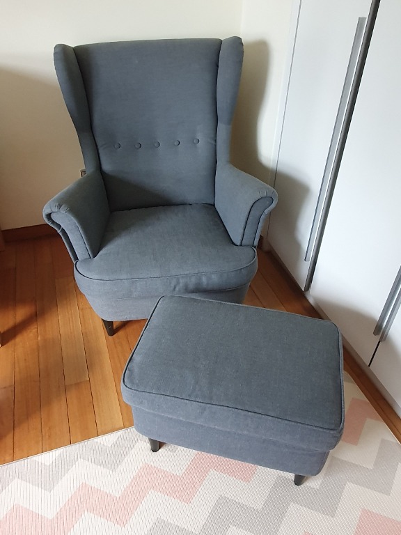 STRANDMON Ikea Wing Chair AND stool, Furniture & Home Living, Furniture ...