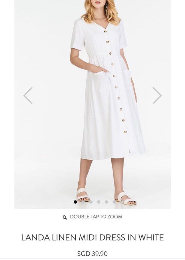 TCL - Landa Linen Midi Dress in White, Women's Fashion, Dresses & Sets ...