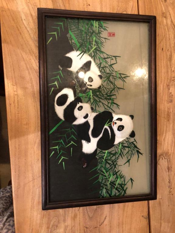 Vintage Chinese Su Double Sided Silk Embroidery Pandas Work of Art in ...