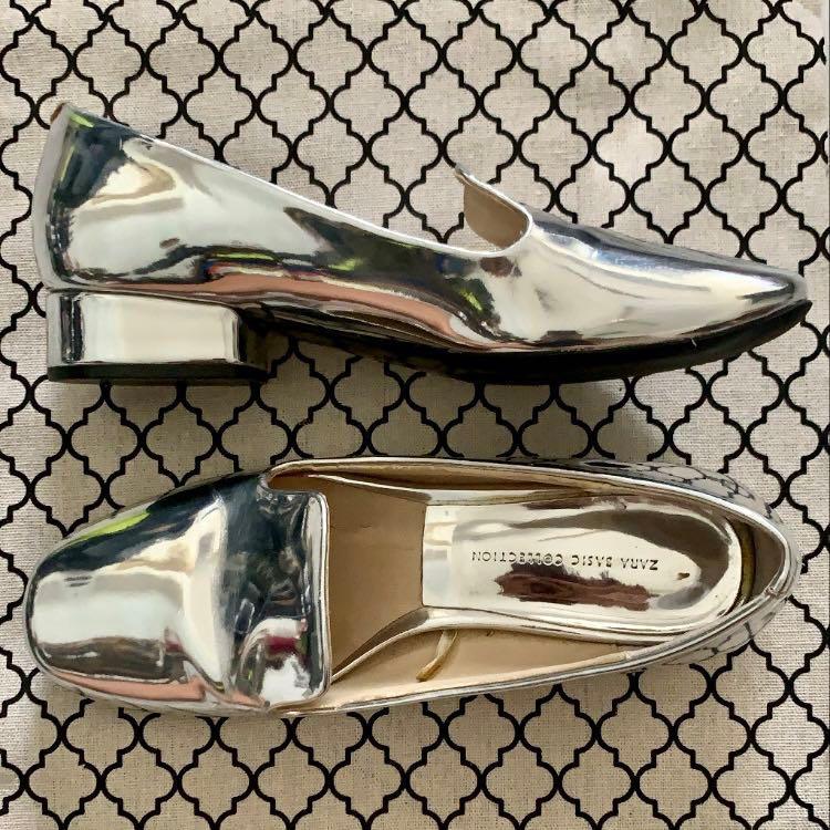 ZARA Metallic Silver Loafers, Women's Fashion, Footwear, Flats on Carousell