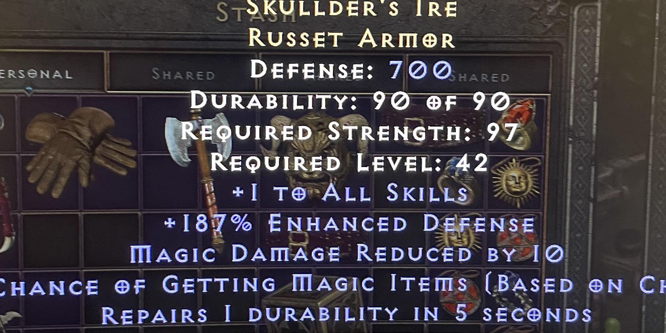 Diablo 2 Resurrected - Skullder Russet Armour 187ed, Video Gaming ...