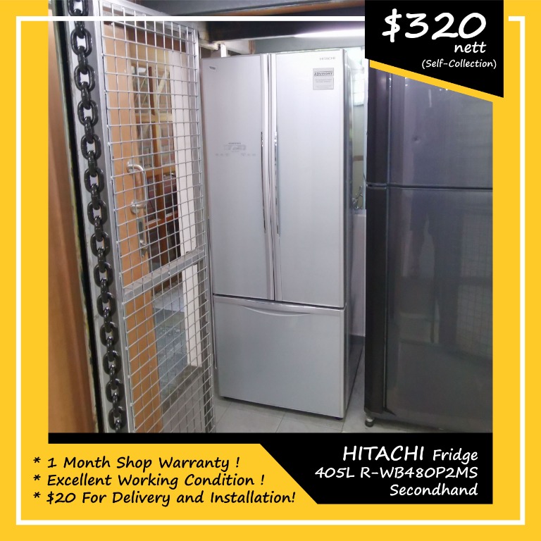 HITACHI Double Doors Fridge 405L R-WB480P2MS, TV & Home Appliances, Kitchen Appliances ...