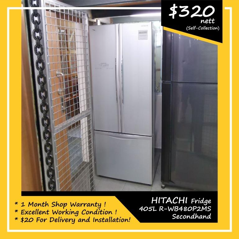 HITACHI Double Doors Fridge 405L R-WB480P2MS, TV & Home Appliances ...