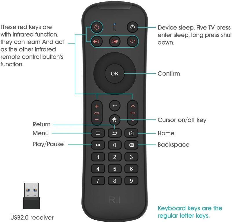 (M3268) Rii MX6 Air Mouse Controller, Mini Wireless Keyboard and IR ...
