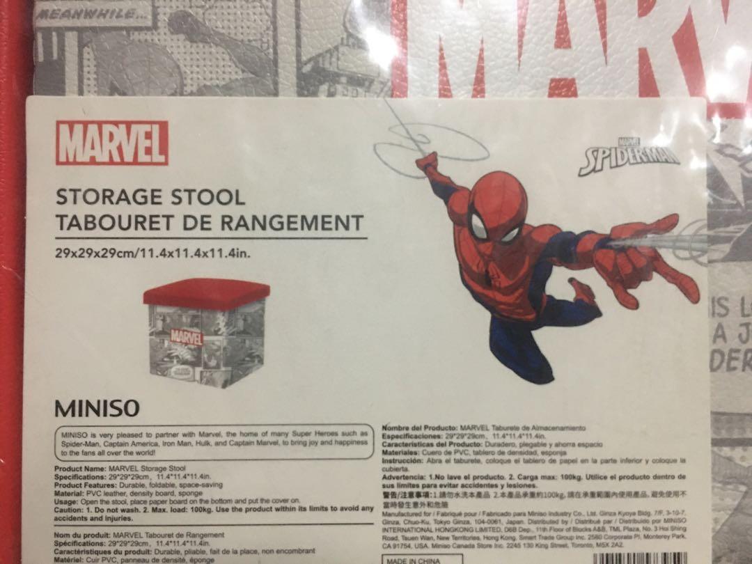 MINISO Foldable Heavy Duty Spiderman Marvel Storage Stool or Chair with ...