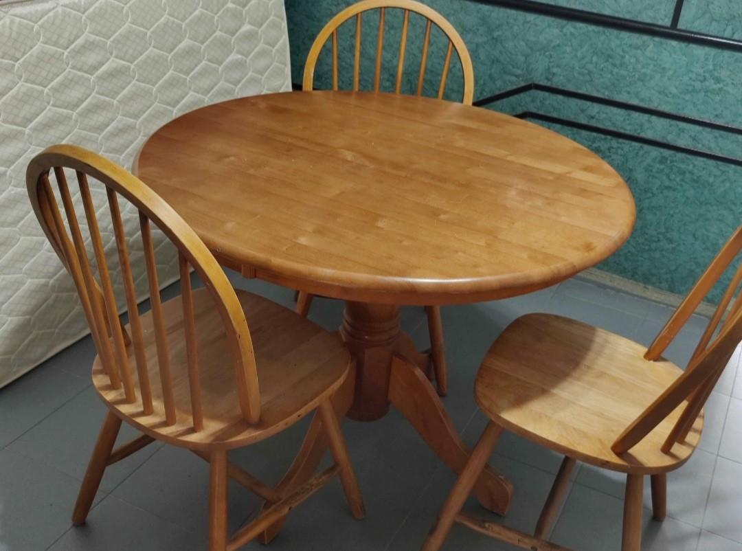 Vintage solid round wooden table with chairs, Furniture & Home Living ...