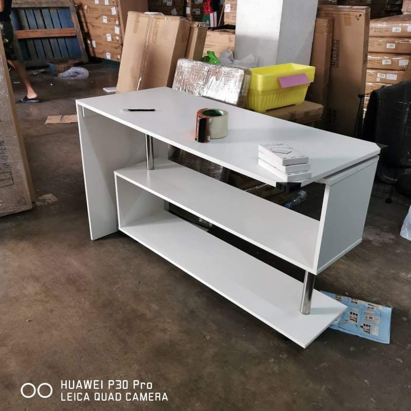 Rotating Office Desk L-Shaped Table With S Shelves, Furniture & Home ...