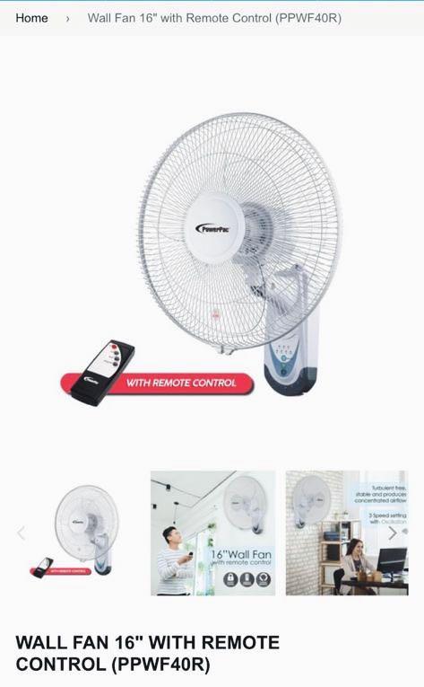 Wall Fan (Powerpac) with Remote Control, Furniture & Home Living ...