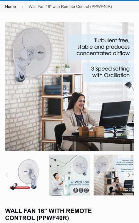 Wall Fan (Powerpac) with Remote Control, Furniture & Home Living ...