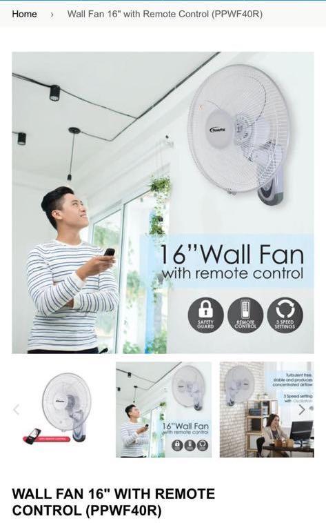 Wall Fan (Powerpac) with Remote Control, Furniture & Home Living ...