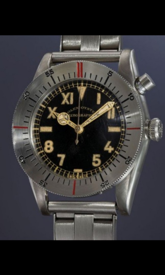 (30)c1930 ROLEX zerograph 17 JEWELS Ref:3346 single button monopusher ...