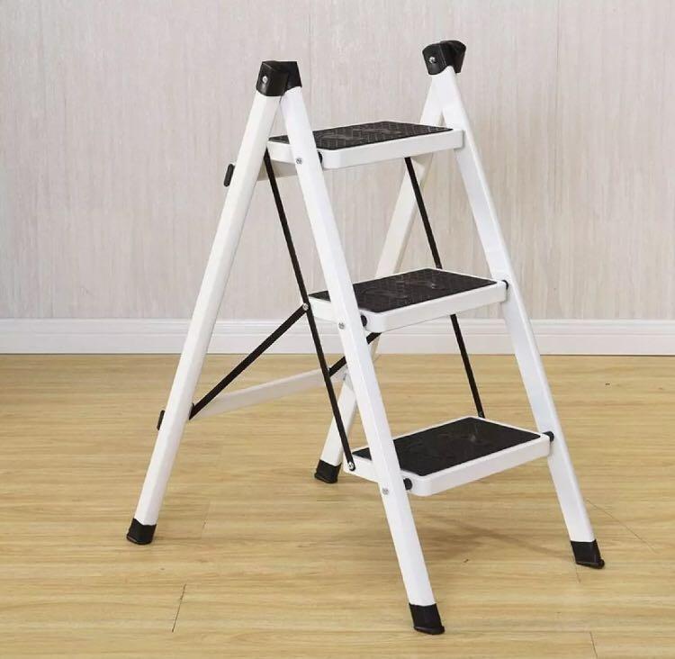3-step metal ladder in white, Furniture & Home Living, Home Improvement ...