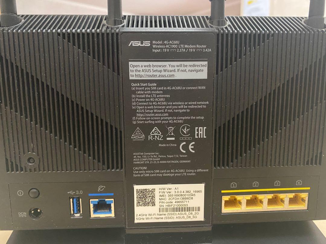 Asus AC68U 4G LTE Modem (Sim card), 電腦 ＆ 平板電腦, 電腦周邊產品, Wifi及上網相關產品 ...