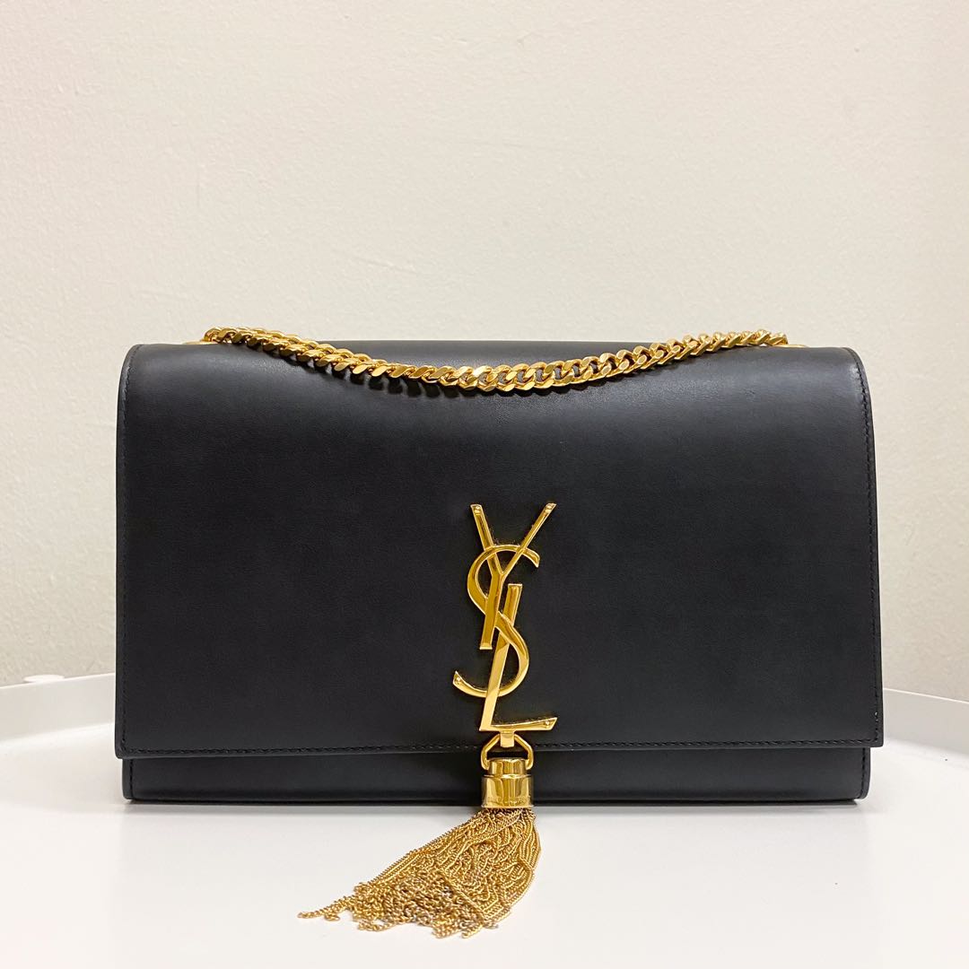 Authentic YSL Black Medium Kate Tassel bag in Leather and Gold Hardware ...