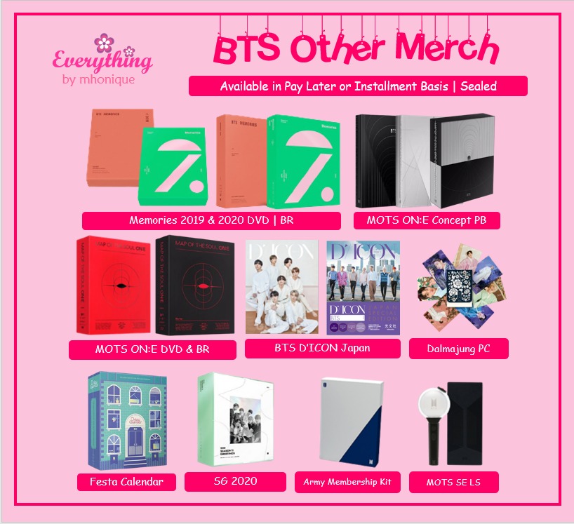 BTS OFFICIAL MERCH (Memories, MOTS ON:E, Army Kit, SG2020, DICON, Festa ...