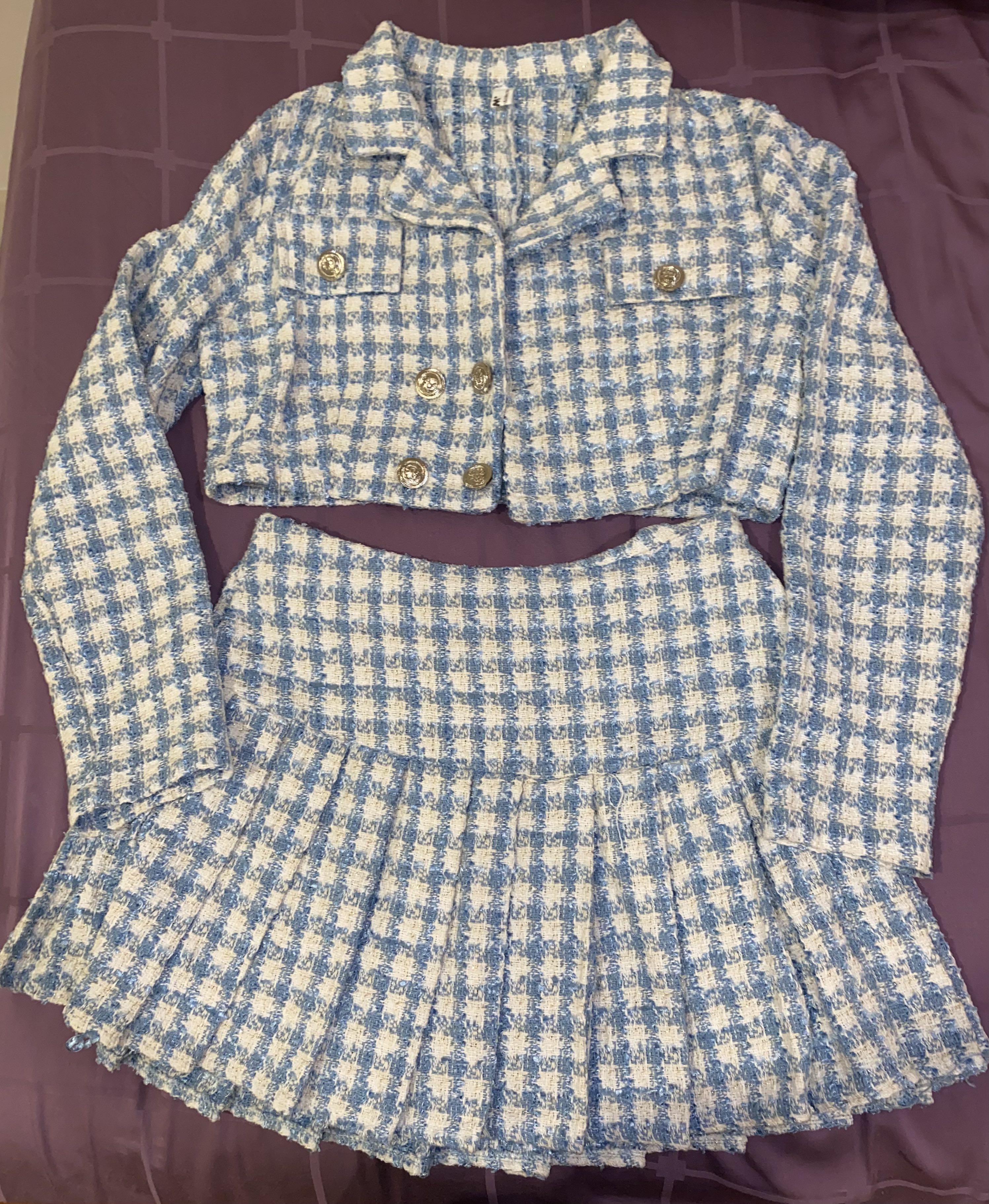 Light blue checkered tweed set, Women's Fashion, Dresses & Sets, Sets ...