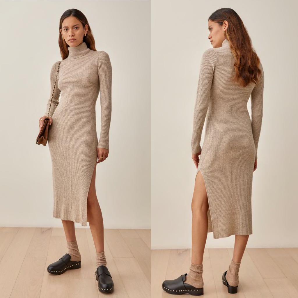Reformation Robin Cashmere Sweater Dress in Oatmeal, Women's Fashion ...