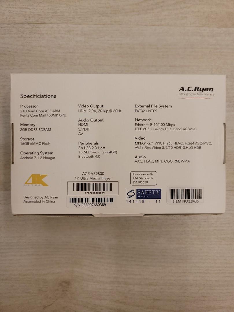 A.C. Ryan 4k Ultra Media Player, TV & Home Appliances, TV ...