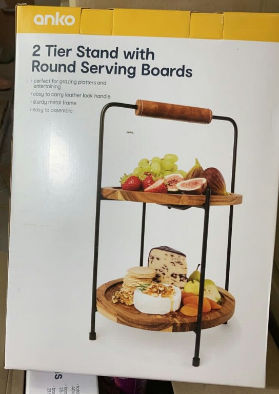 Anko 2 Tier Stand with Round Serving Boards, Furniture & Home Living ...