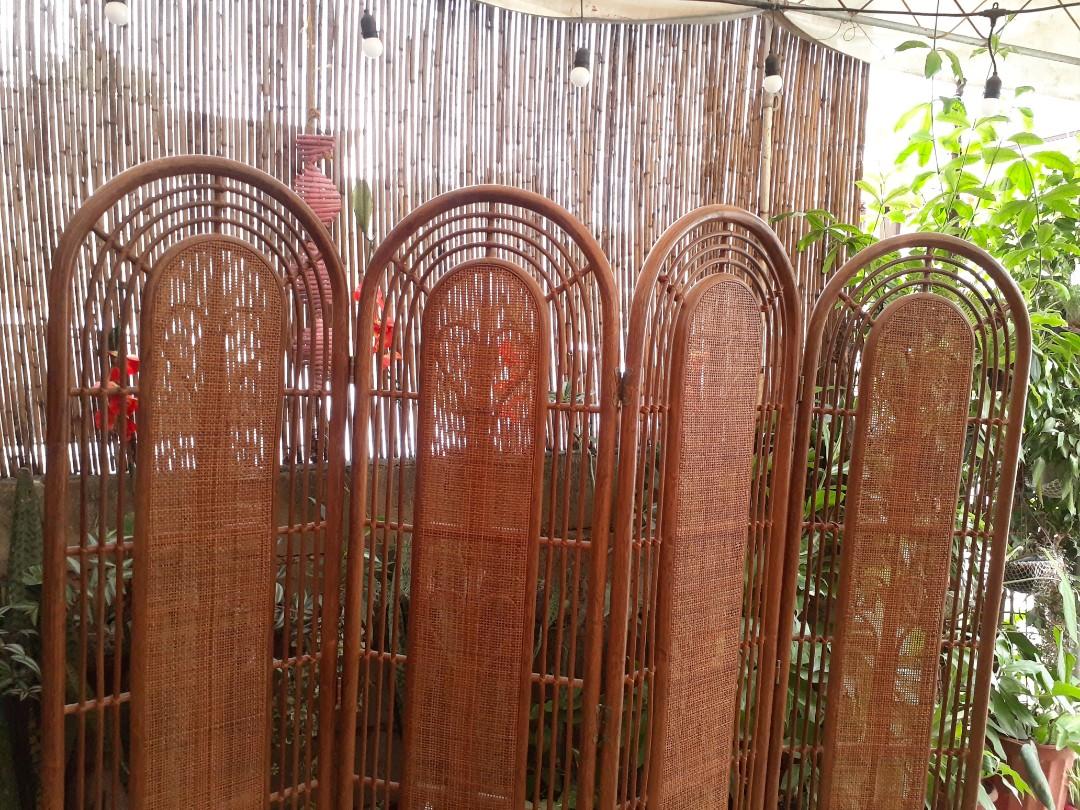 Cottagecore arc rattan room divider screen partition 4 panel backdrop ...