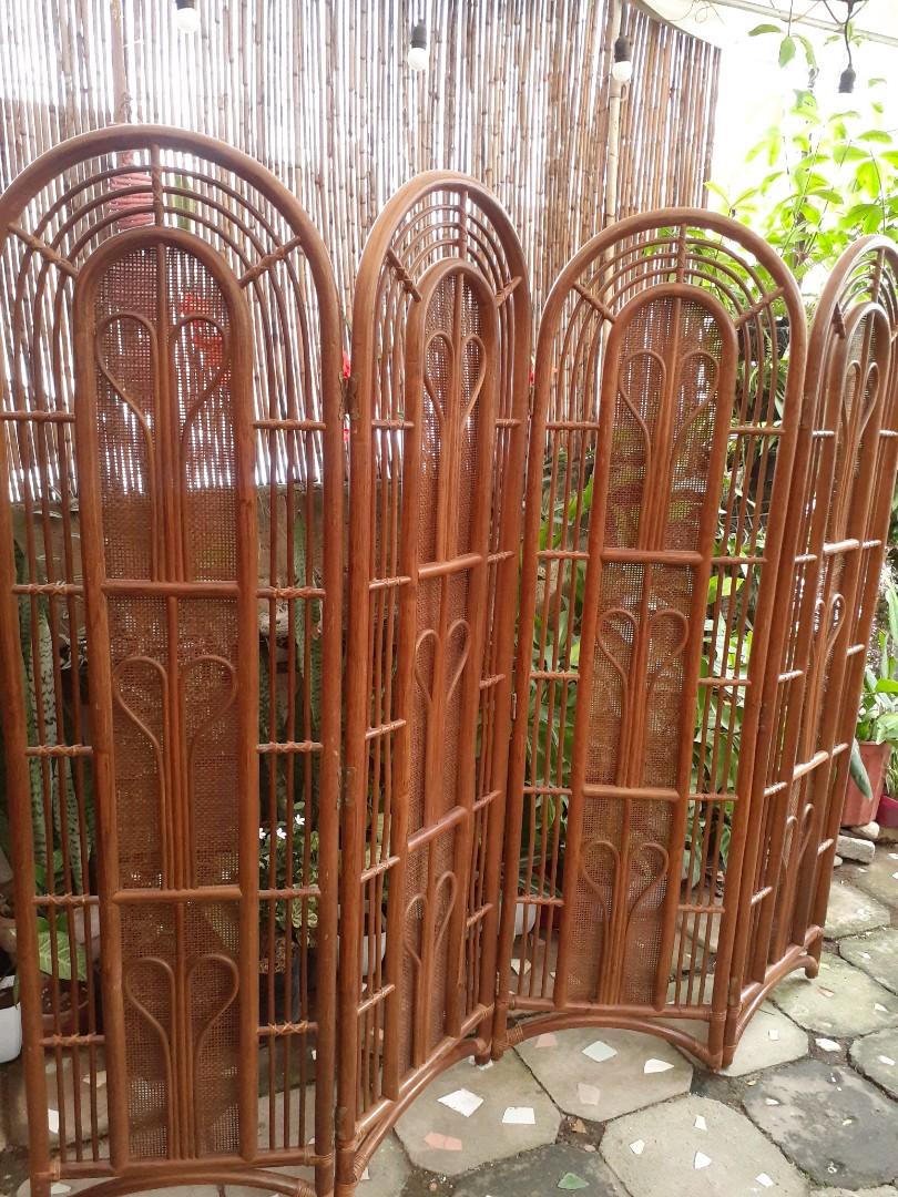 Cottagecore arc rattan room divider screen partition 4 panel backdrop ...