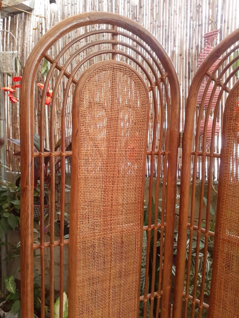 Cottagecore arc rattan room divider screen partition 4 panel backdrop ...